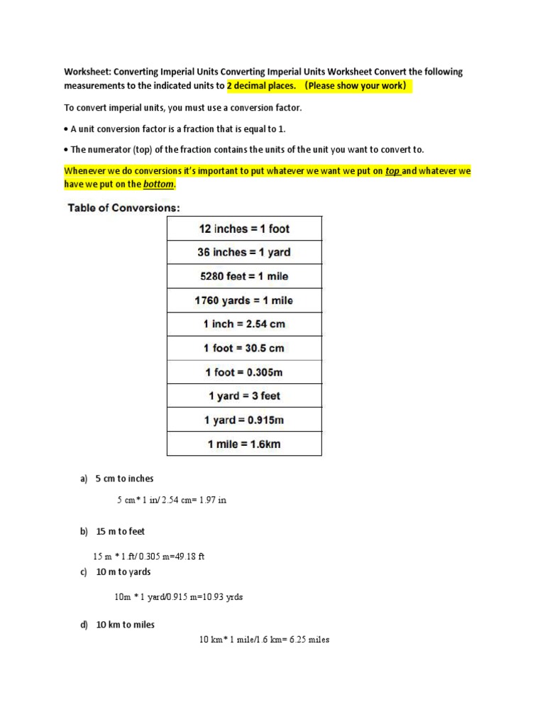 Imperial Unit Conversion Worksheet | PDF | Teaching Methods & Materials
