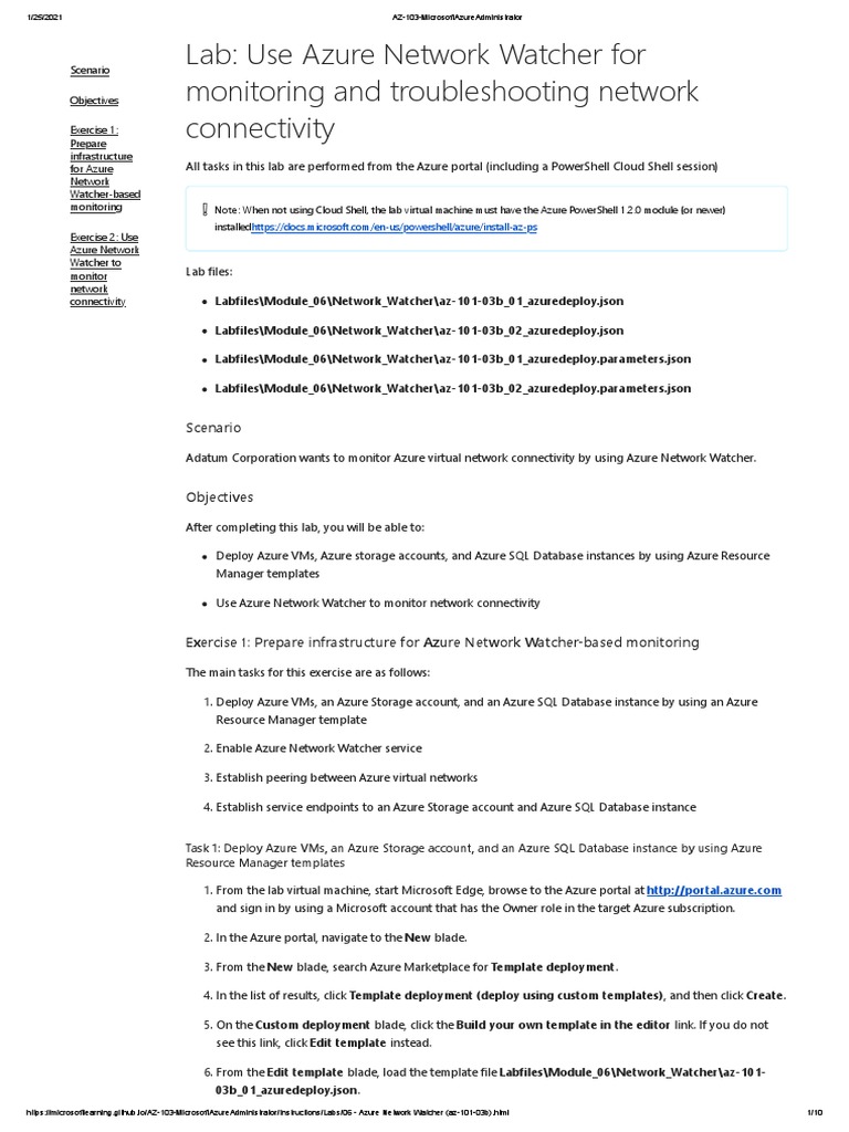 Mod 6 - Lab - Use Azure Network Watcher For Monitoring and ...