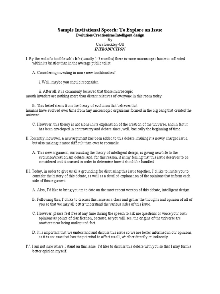 Sample Invitational Speech | PDF | Creationism | Intelligent Design