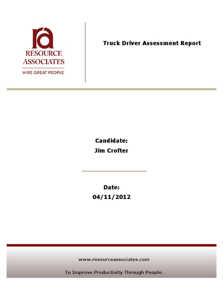 Truck Driver Assessment Report: To Improve Productivity Through People ...