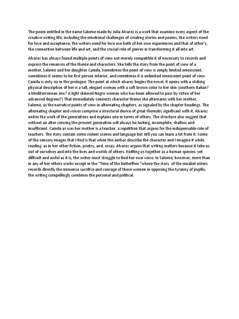 Julia Alvarez's "In the Name of Salome" | PDF | Narration | Poetry