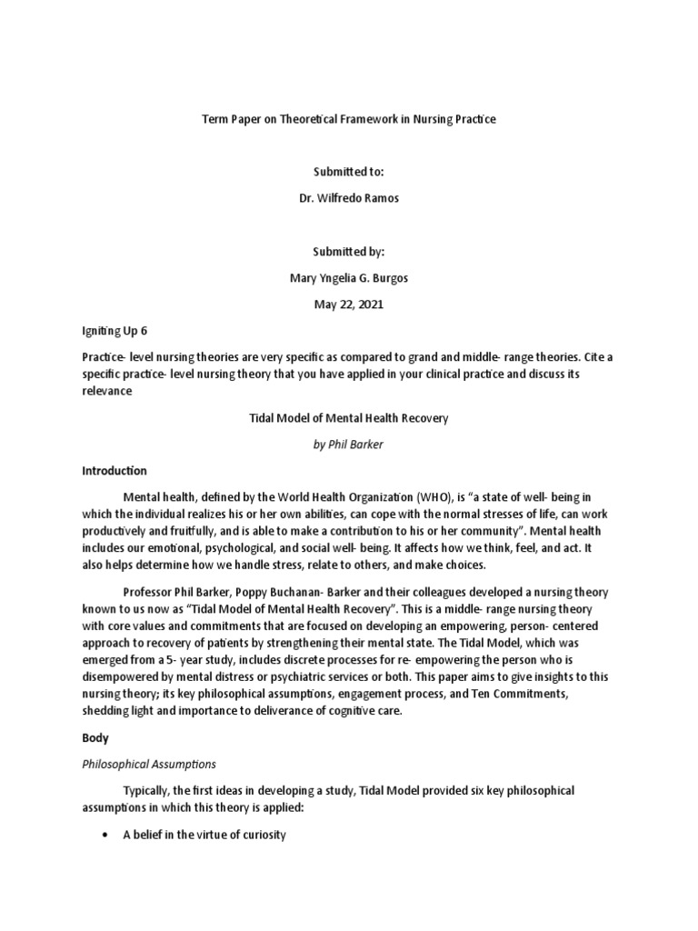 Tidal Model of Mental Health Recovery | PDF | Psychology | Applied ...