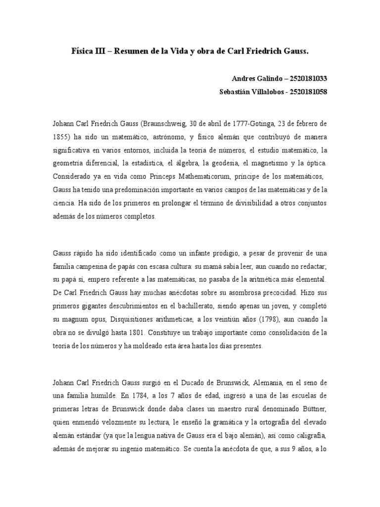 Carl Friedrich Gauss | PDF | Análisis matemático | Matemáticas