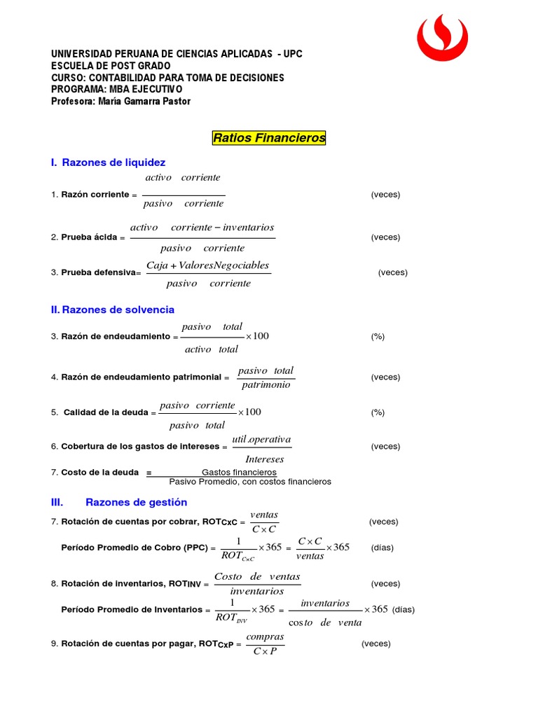 Ratios Financieros y Fórmulas Clave | PDF | Dinero | Business