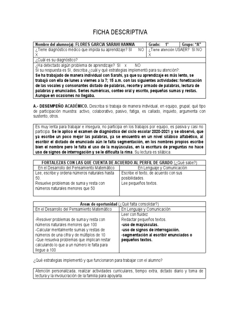 Ficha Descriptiva Rezago | PDF | Aprendizaje | Comunicación