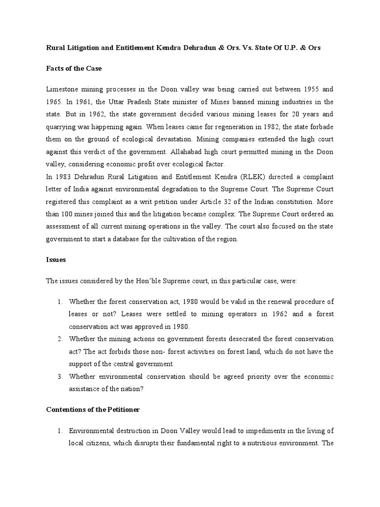 RLEK vs. State of UP: Doon Valley Case | PDF | Supreme Court Of India ...