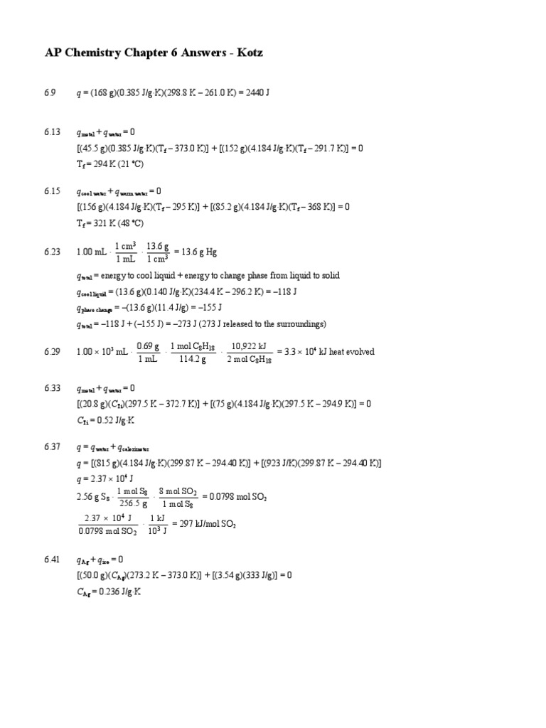 AP Chemistry Unit 6 Answer Key | PDF | Solution | Chemical Substances