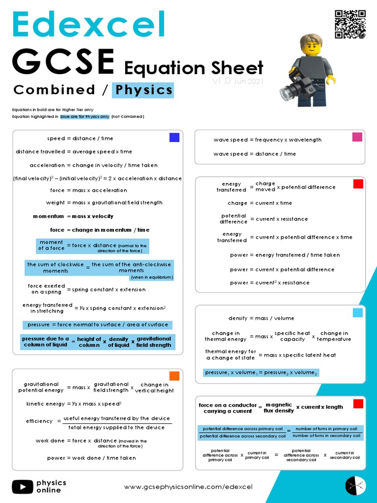 Equation Sheet: Combined / Physics | PDF | Force | Mass