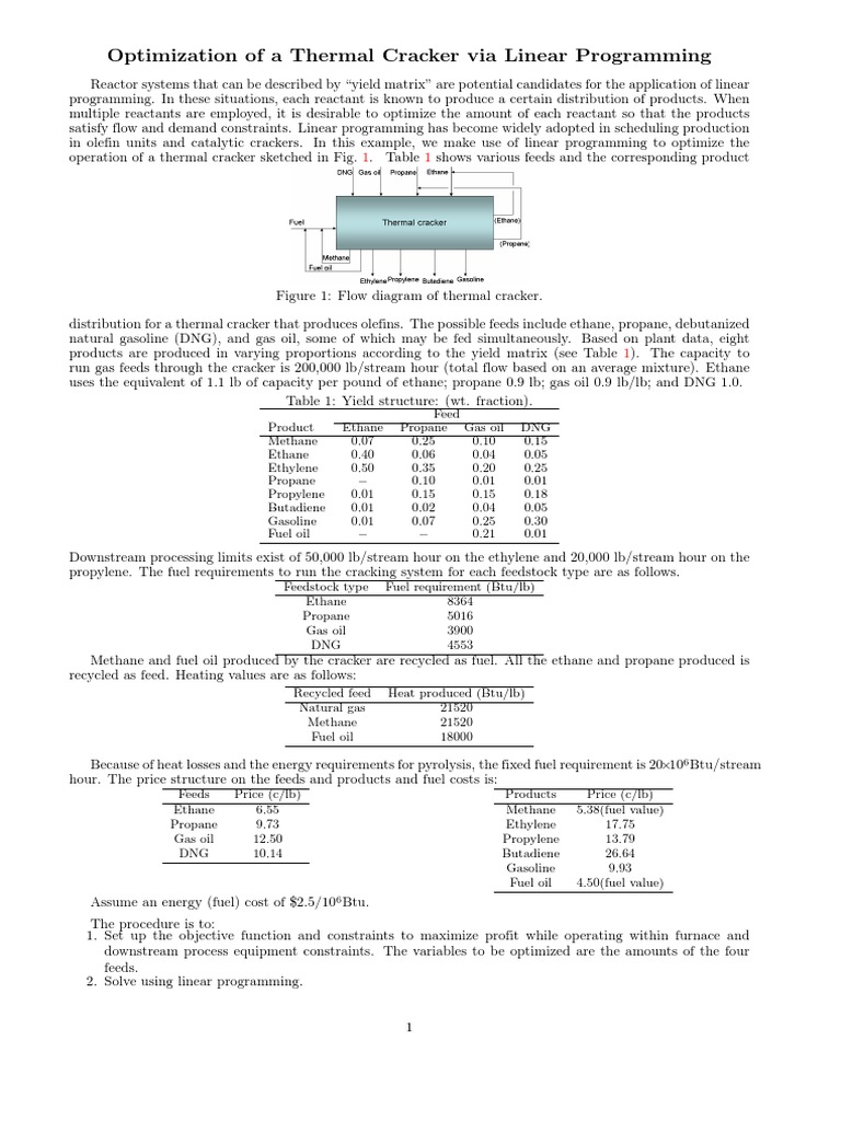 Optimization of A Thermal Cracker Via Linear Programming | PDF | Cracking (Chemistry) | Materials
