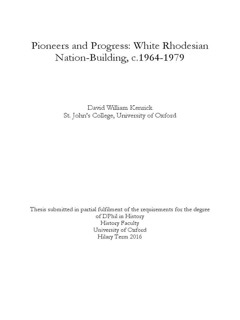 Pioneers and Progress White Rhodesian Nation-Building c.1964-1979 | PDF ...
