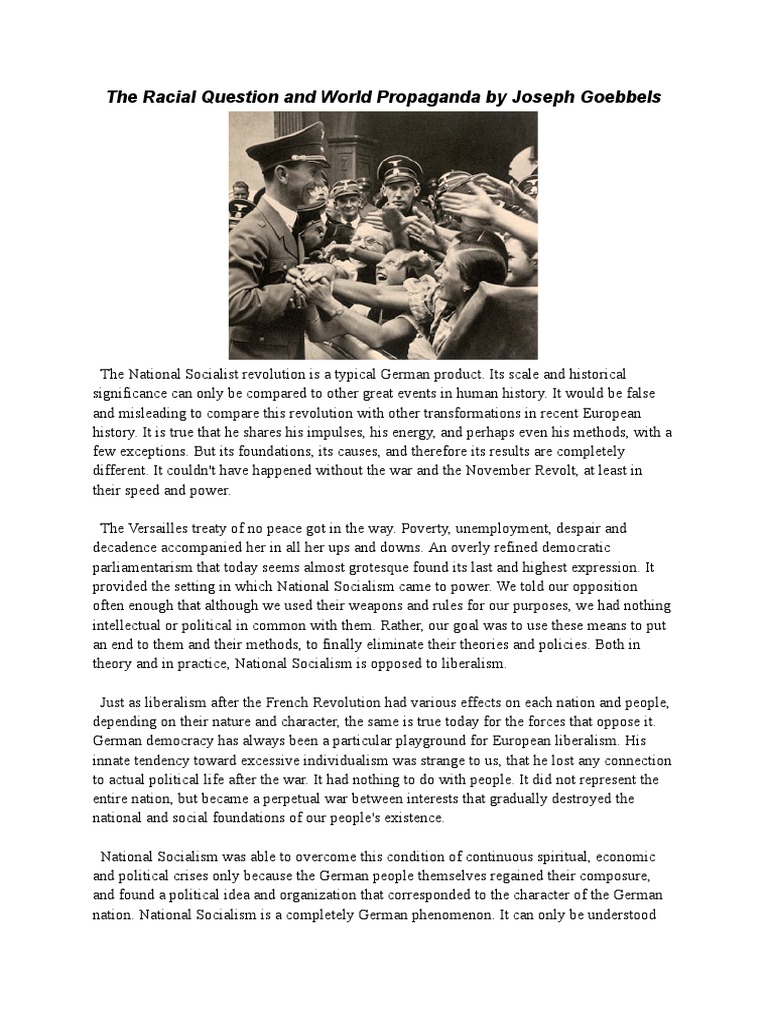 The Racial Question and World Propaganda by Joseph Goebbels | PDF ...