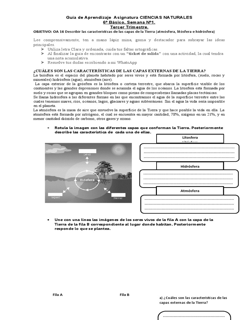 Capas de la Tierra: Guía 6º Básico | PDF | Tierra | Atmósfera