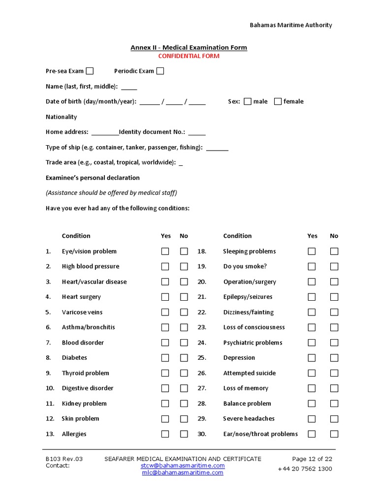 Bahamas Medical Form | PDF | Blood Pressure | Physical Examination