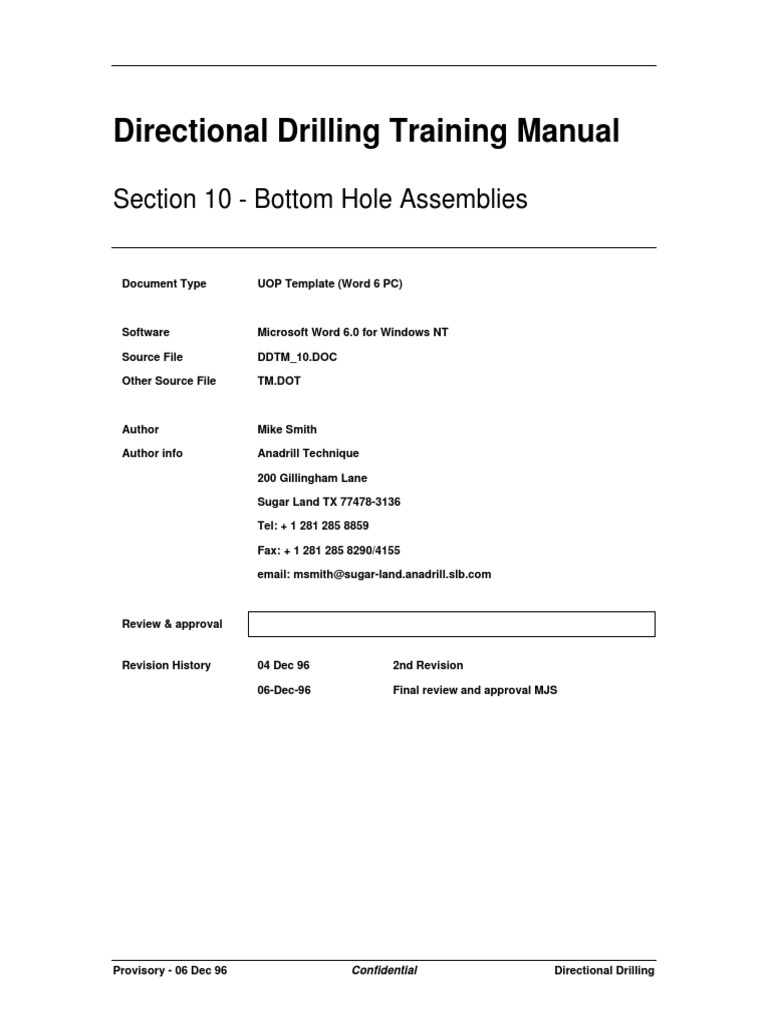 Directional Drilling Training Manual: Section 10 - Bottom Hole Assemblies | PDF