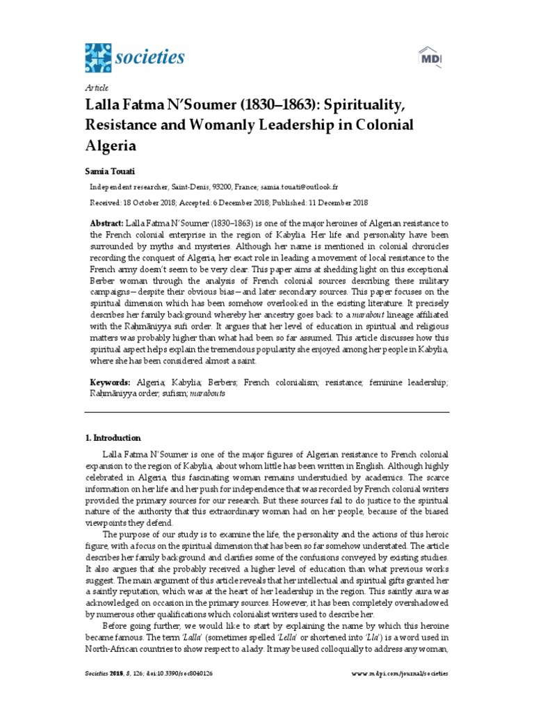 Lalla Fatma N'Soumer (1830-1863) : Spirituality, Resistance and Womanly ...