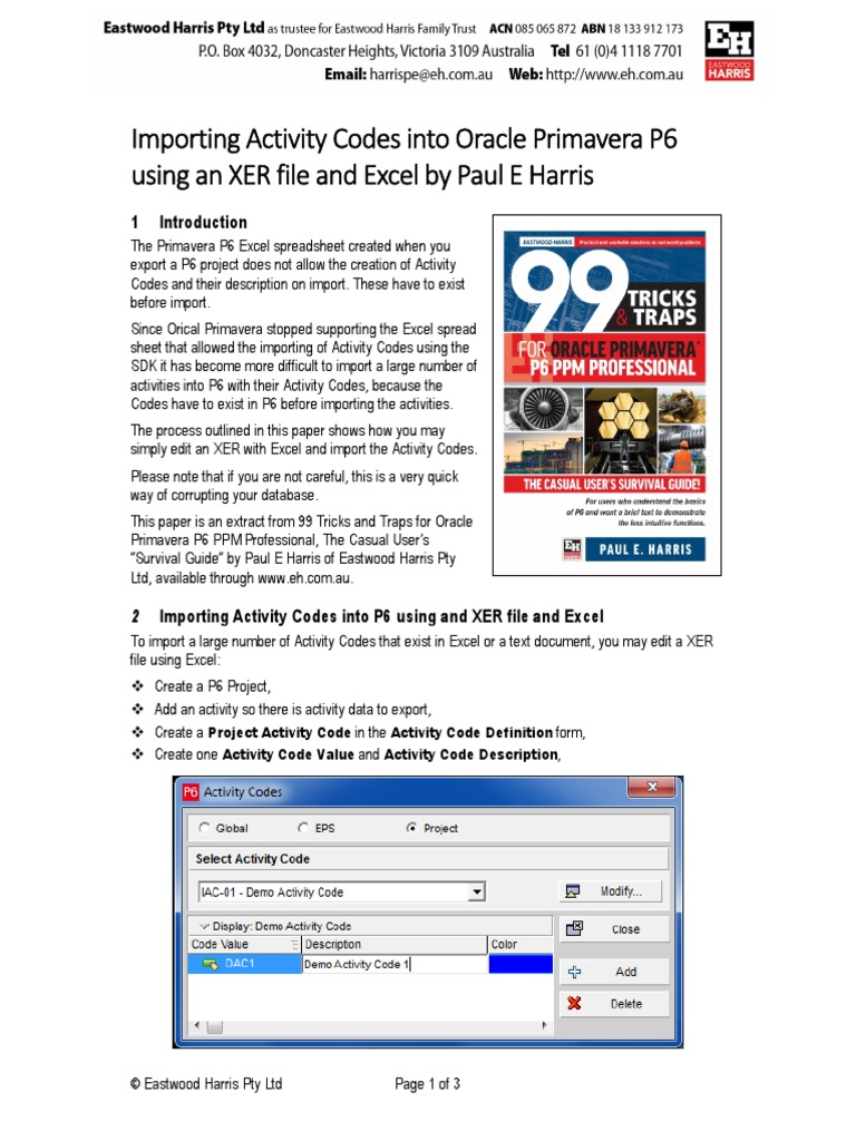Importing Activity Codes Into P6 Using An XER File and Excel | PDF ...