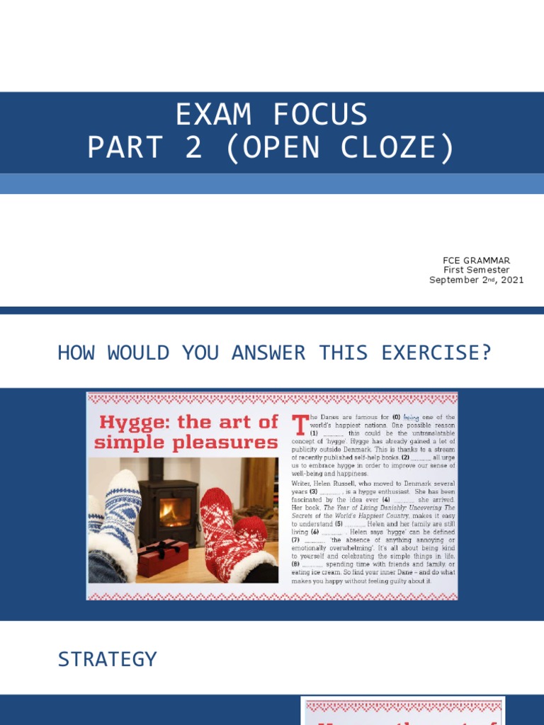 Exam Focus Part 2 (Open Cloze) : Fce Grammar First Semester September 2 ...