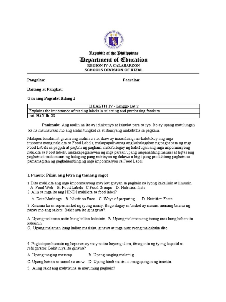 Grade 4 Q1 WW1-2 Health | PDF