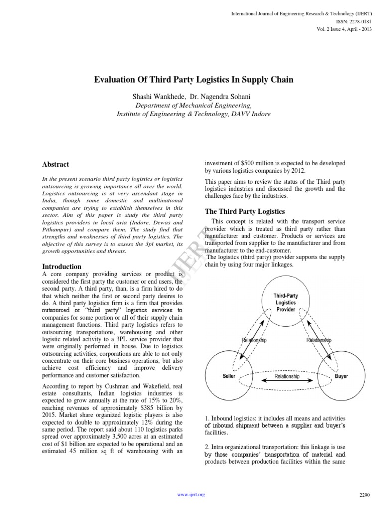 Evaluation of Third Party Logistics in Supply Chain IJERTV2IS4954 | PDF ...