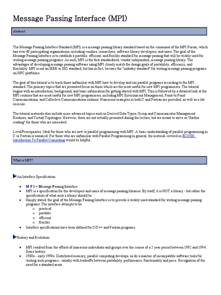 Message Passing Interface Mpi Ec3500 Introduction To Parallel Computing Pdf Message 6415