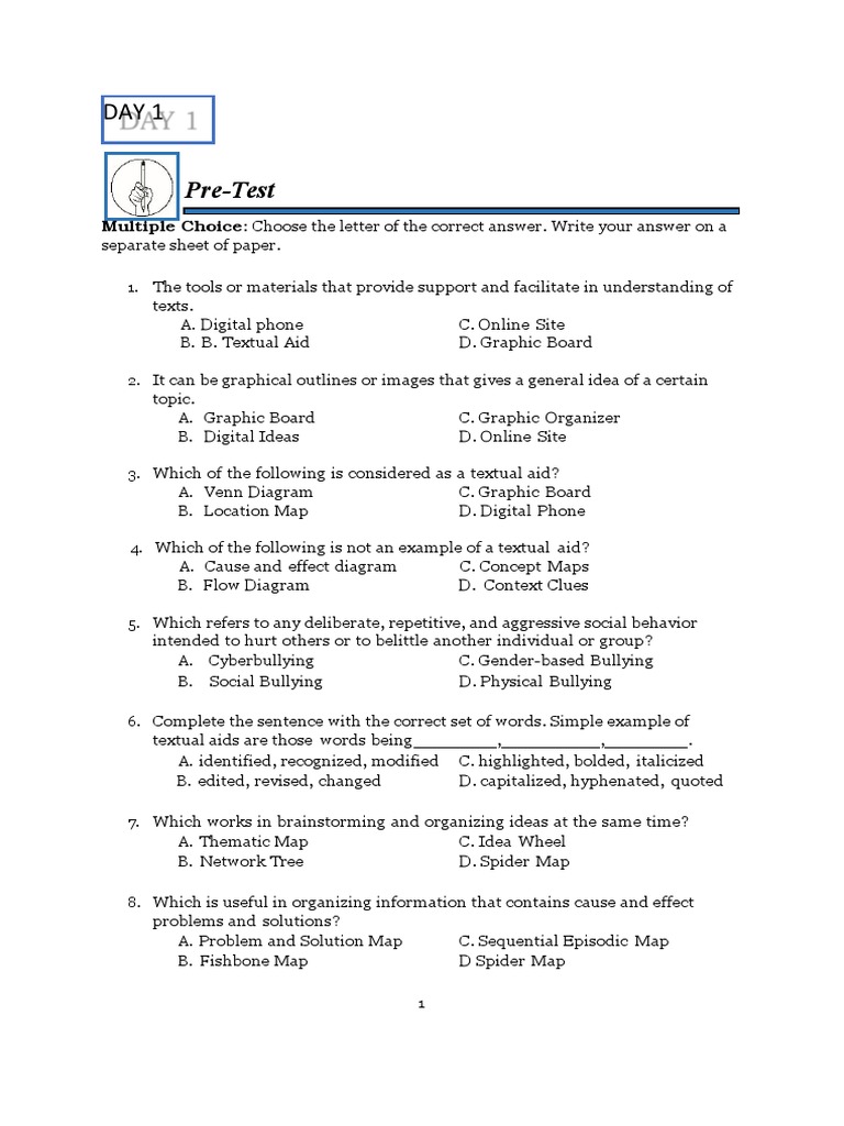 Pre-Test: Multiple Choice: Choose The Letter of The Correct Answer ...
