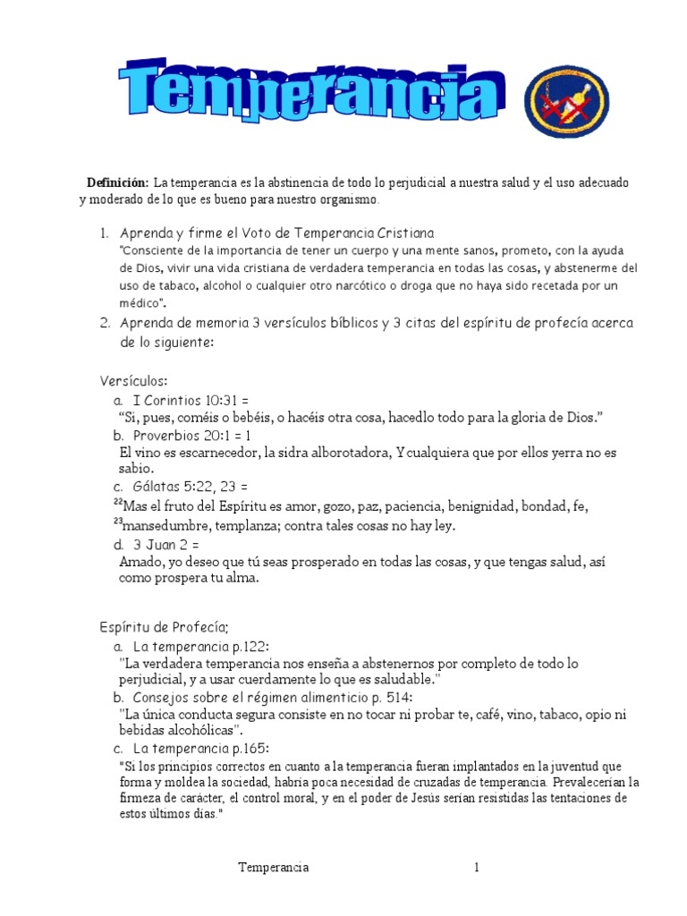 La importancia de la temperancia y el cuidado del cuerpo | PDF ...