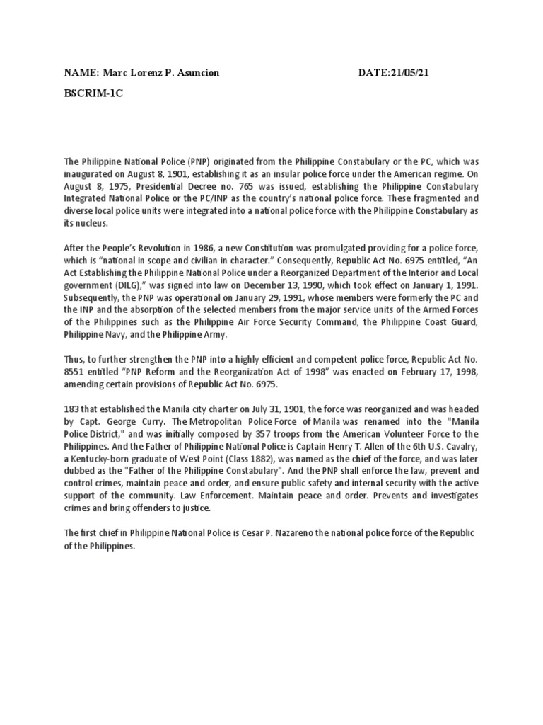 Historical Background Of The Pnp Pdf Police Emergency Services