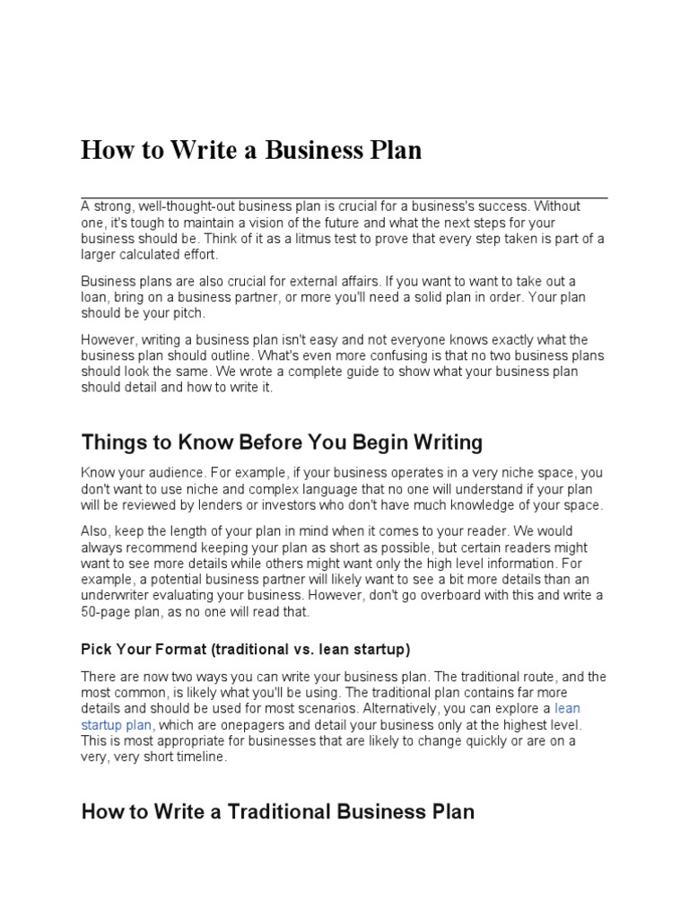 How To Write A Business Plan: Things To Know Before You Begin Writing ...