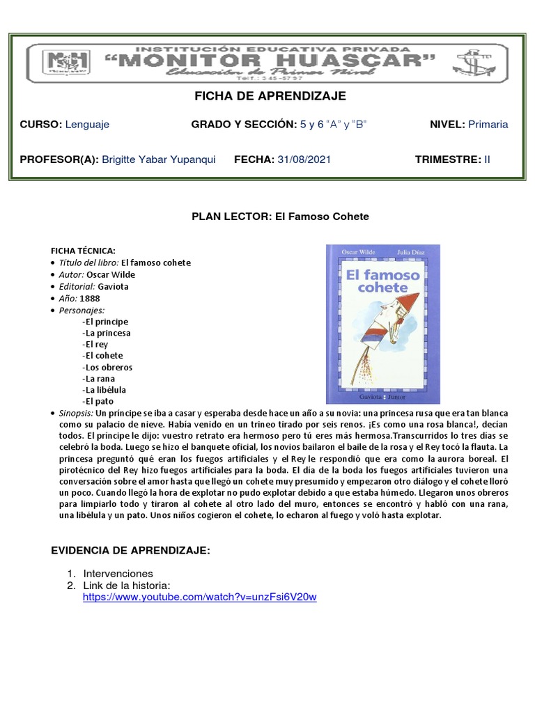 Ficha Plan Lector - El Famoso Cohete | PDF