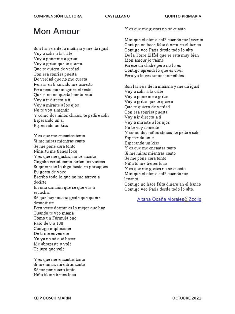 Letra de "Mon Amour" de Aitana | PDF