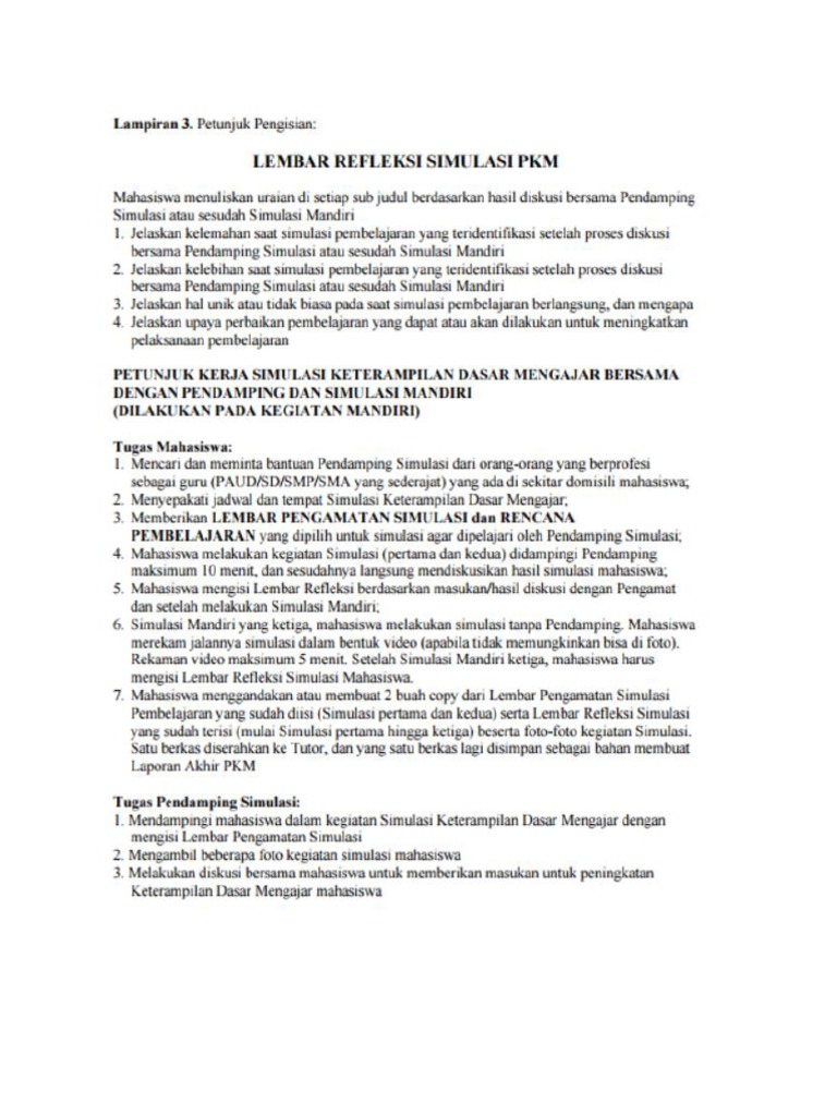 Lembar Refleksi Simulasi | PDF