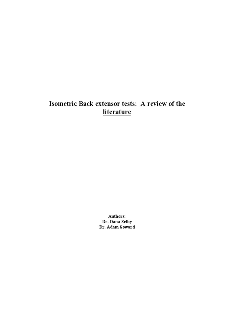 Isometric Back Extensor Tests: A Review of The Literature: Authors: Dr ...