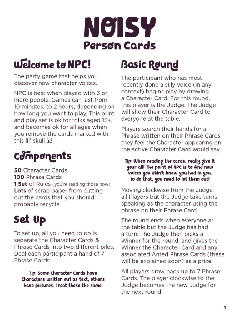 Noisy Person Cards PrintPlay Instructions | PDF | Betting In Poker