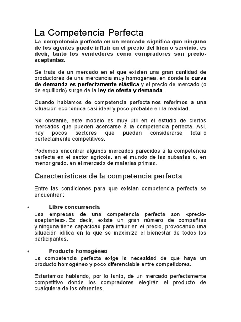 La Competencia Perfecta | PDF | Mercado (economía) | Competencia perfecta
