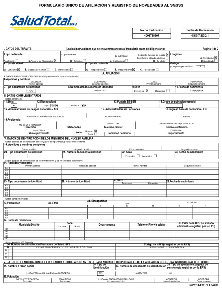 Formulario Salud Total | PDF