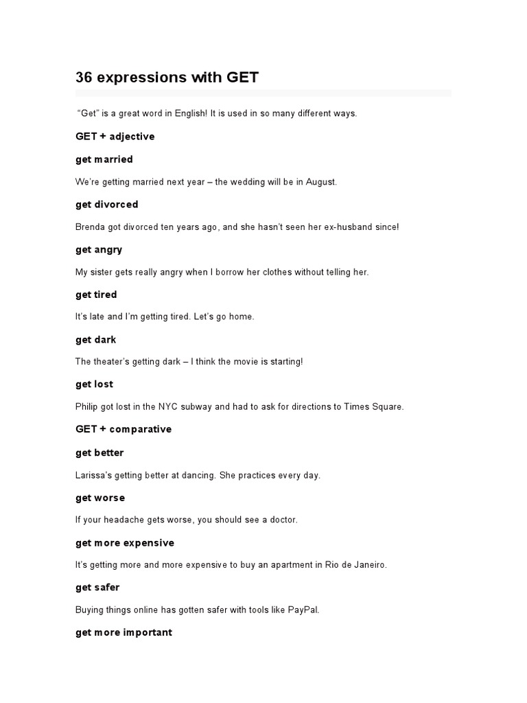 36 Expressions With GET | PDF | Linguistics