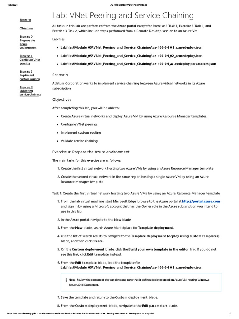 Mod 5 - Lab - VNet Peering and Service Chaining | PDF | Remote Desktop Services | Computer Network