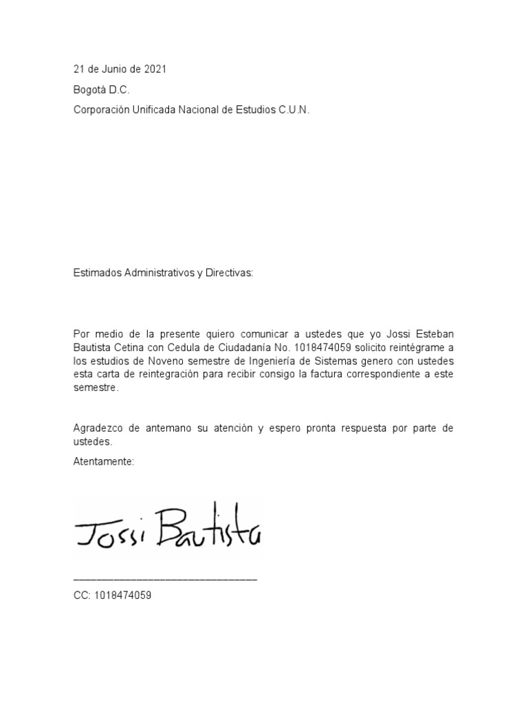 Carta Reintegro | PDF