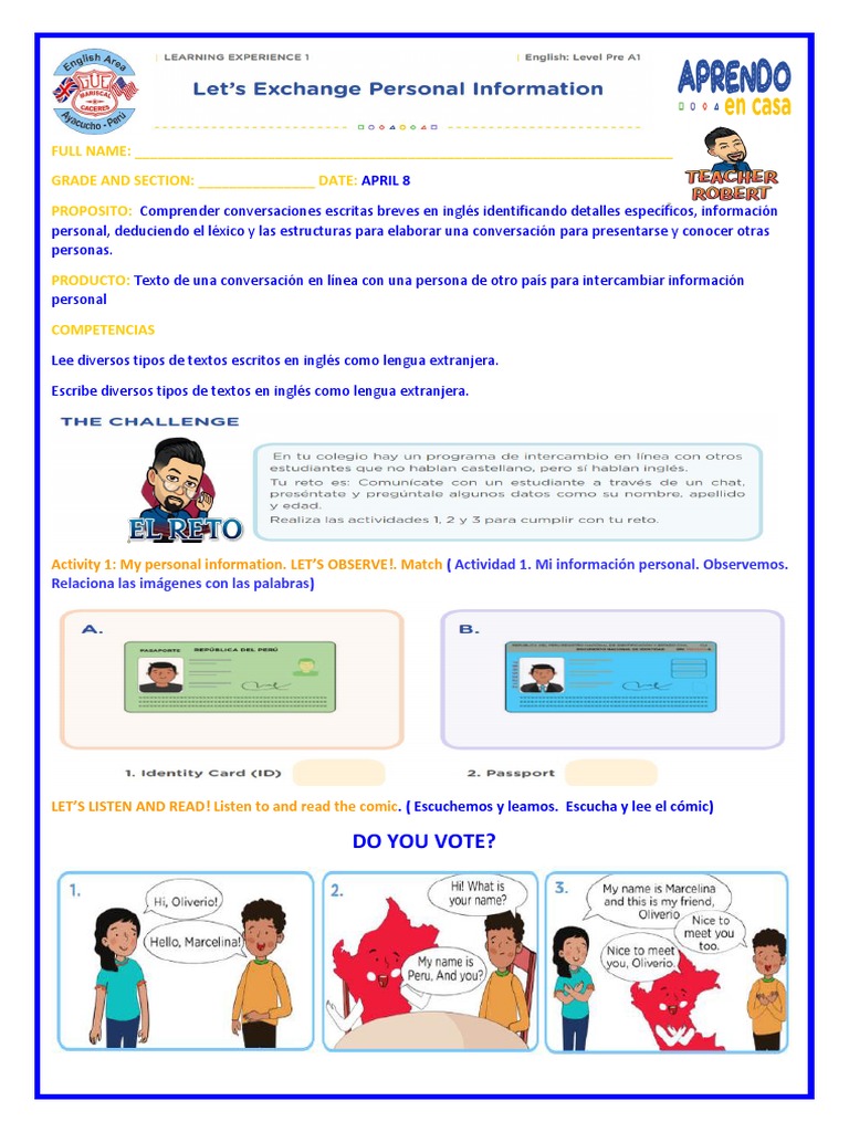 First Lesson Prea1 Lets Exchange Personal Information | PDF