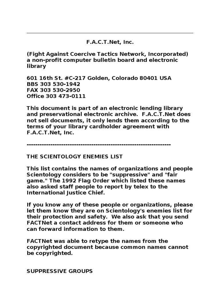 The Scientology Enemies List | PDF | Catholic Church | New Age