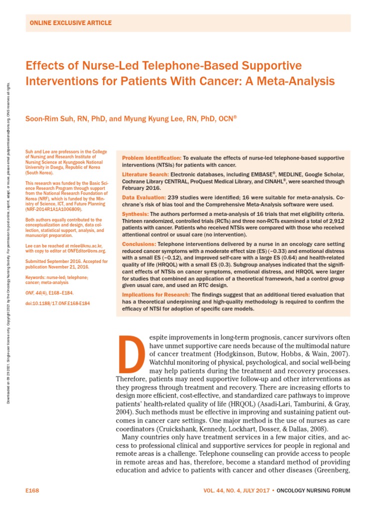 Effects of Nurse-Led Telephone Based Supportive Interventions For ...