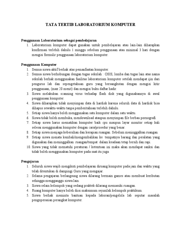 Tata Tertib Lab Komputer | PDF | Sains & Matematika | Komputer