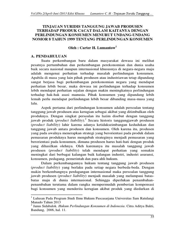 Tinjauan Yuridis Tanggung Jawab Produsen Terhadap Produk Cacat Dalam ...