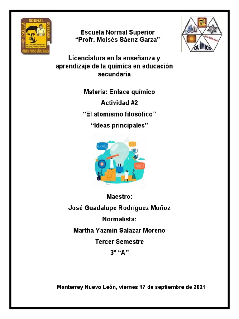 A.2 Ideas Principales Del Tema Atomismo Filosofico | PDF | Átomos | Química
