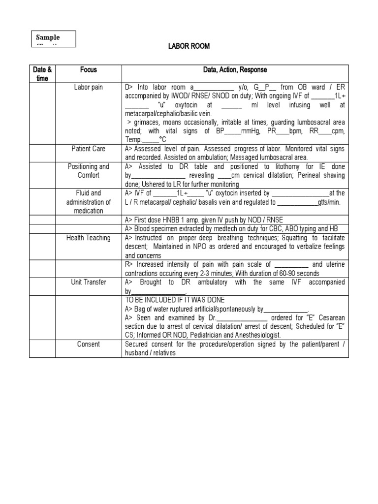 Sample Charting | PDF | Childbirth | Medicine