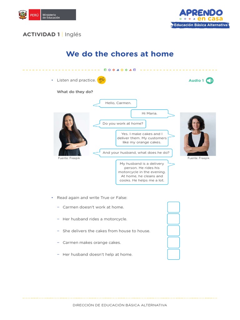 Week 24 Act 1 We-do-The-chores-At-home Nosotros Hacemos Las Tareas Del ...