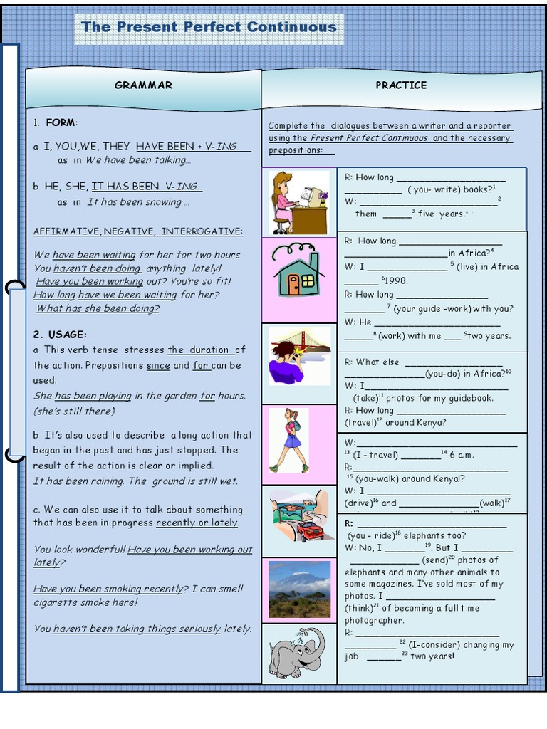 Present Perfect Continuous Worksheet 1 | PDF | Linguistic Morphology ...