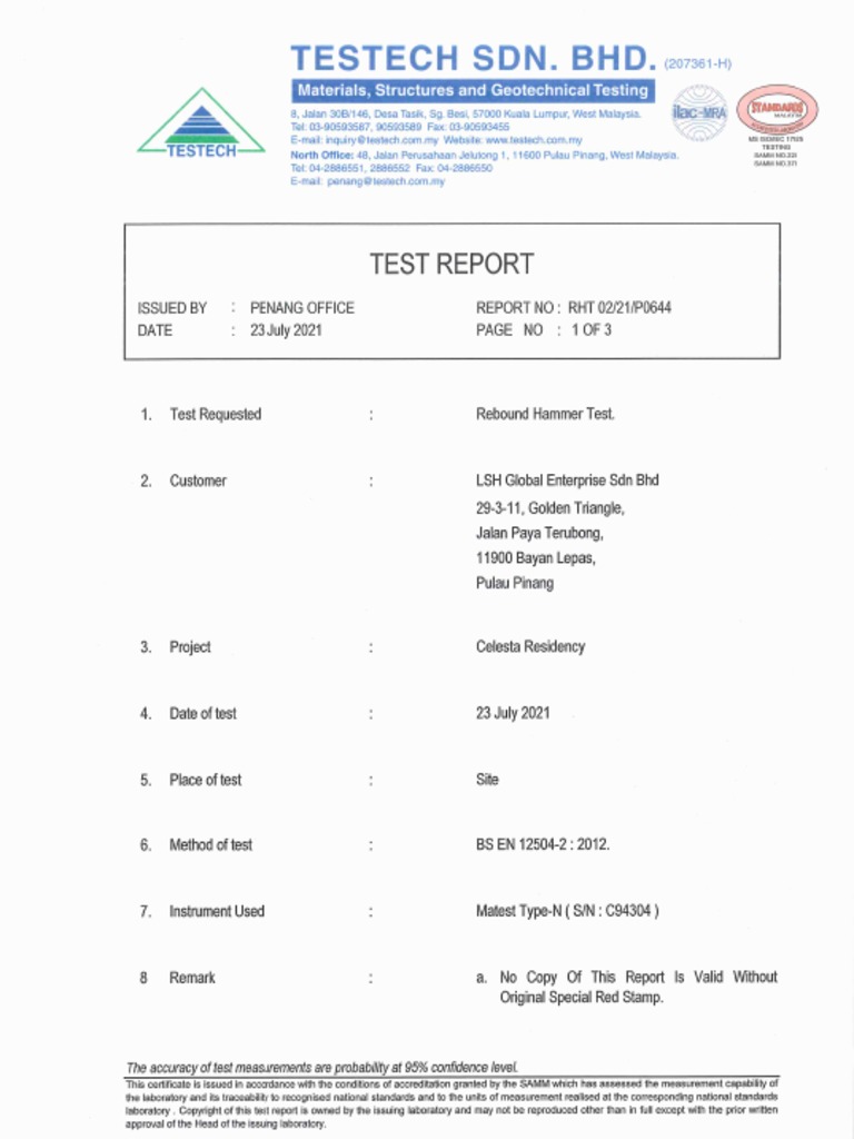 CLT - Rebound Hammer Test Report | PDF