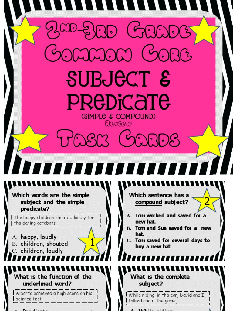 Subject Predicate Task Cards | PDF | Grammar | Syntax