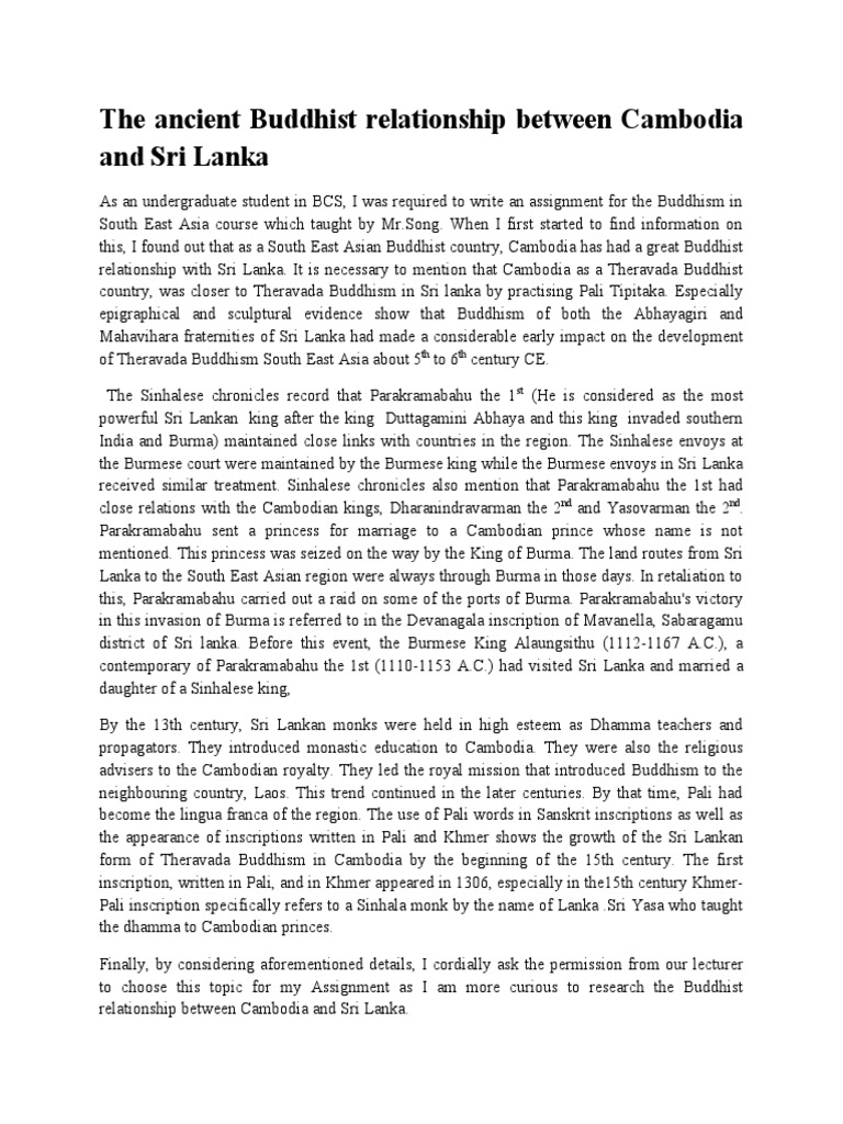 Buddhism in South East Asia Assignment | PDF | Pali | Sri Lanka